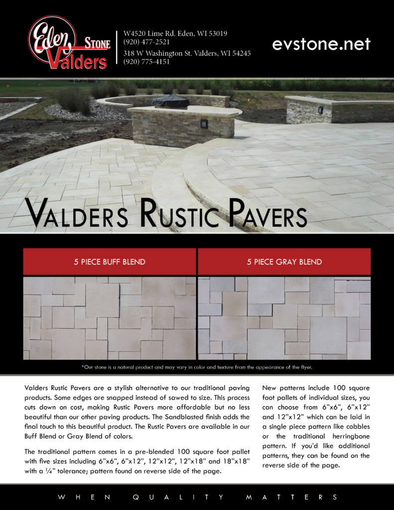 Valders Rustic Pavers Flyer - Eden Valders Stone
